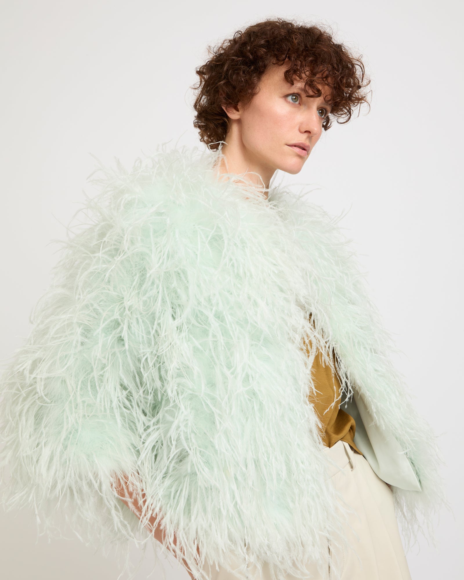 Cropped feather jacket - green - Yves Salomon – Yves Salomon UK
