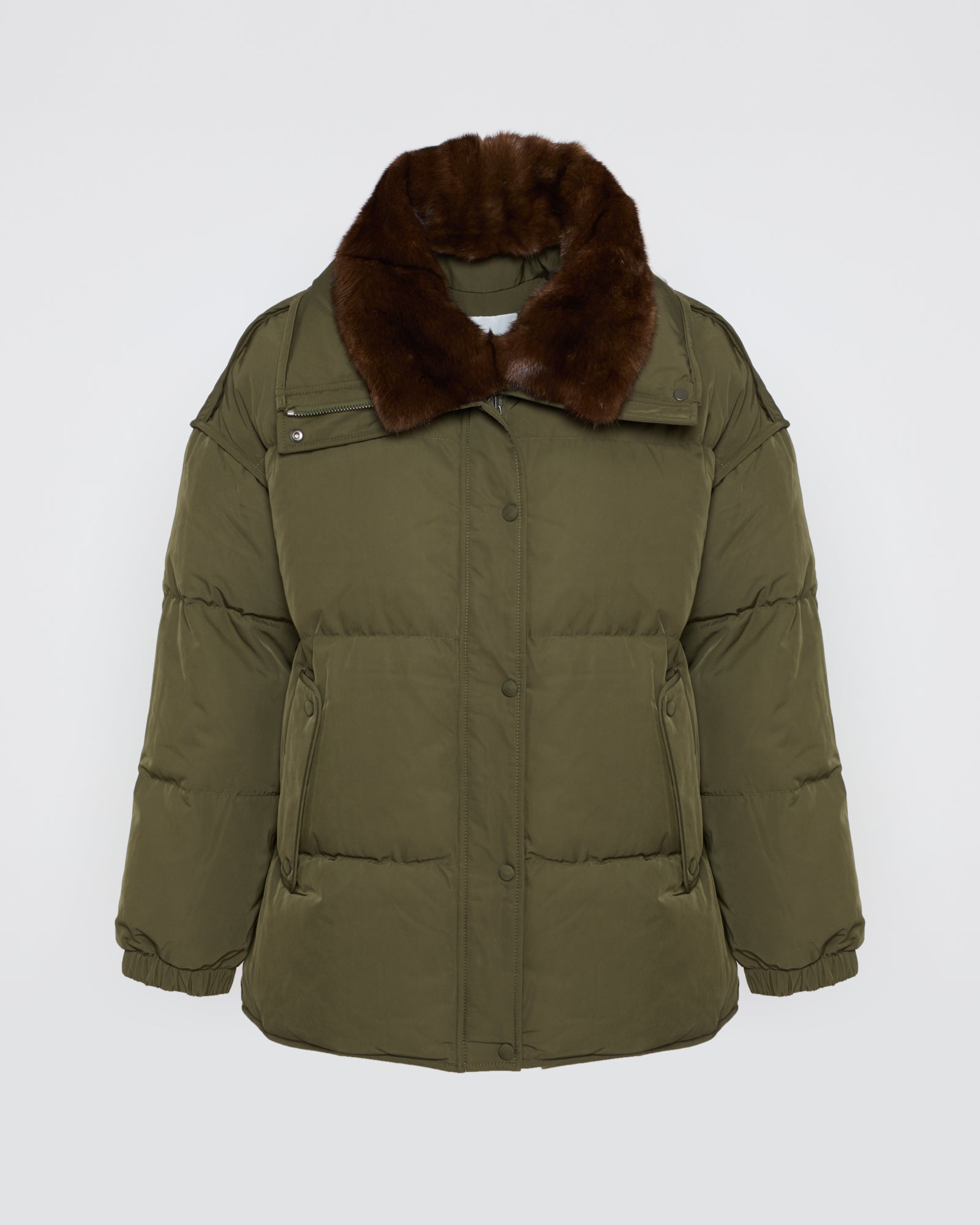 Mid-length down jacket with mink trimming - khaki - Yves Salomon – Yves ...